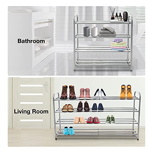 Gurkkst 4 Tier Extendable Long Shoe Rack for Closet Shoe Organiser Strong and Durable Heavy Duty Metal Shoe Shelf Holds 20+ Pairs (60-100) x 22,5 x 61,5 cm