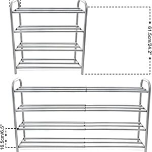 Gurkkst 4 Tier Extendable Long Shoe Rack for Closet Shoe Organiser Strong and Durable Heavy Duty Metal Shoe Shelf Holds 20+ Pairs (60-100) x 22,5 x 61,5 cm