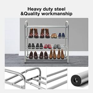 Gurkkst 4 Tier Extendable Long Shoe Rack for Closet Shoe Organiser Strong and Durable Heavy Duty Metal Shoe Shelf Holds 20+ Pairs (60-100) x 22,5 x 61,5 cm