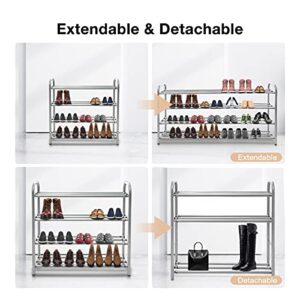 Gurkkst 4 Tier Extendable Long Shoe Rack for Closet Shoe Organiser Strong and Durable Heavy Duty Metal Shoe Shelf Holds 20+ Pairs (60-100) x 22,5 x 61,5 cm