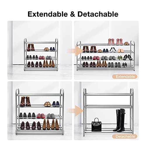 Gurkkst 4 Tier Extendable Long Shoe Rack for Closet Shoe Organiser Strong and Durable Heavy Duty Metal Shoe Shelf Holds 20+ Pairs (60-100) x 22,5 x 61,5 cm