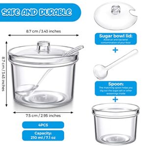 Patelai 4 Pieces Sugar Bowl Acrylic Clear Sugar Bowl with Lid and Salt Spoon Storage Sugar Jar with Airtight Lid for Sugar, Salt, Tea, Spices, Herbs, Condiments (7.1 oz)