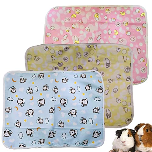 JSLZF Guinea Pig Cage Liner 18”x14”, 3PCS Guinea Pig Pads Washable, Absorbent Waterproof Rat Cage Liner for Chinchillas, Bunnies