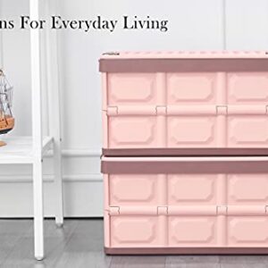 JUJIAJIA Pink Collapsible Storage Bins with Lids 2-Pack, Folding Plastic Stackable Utility Crates 30L, Durable Containers for Home & Garage Organization