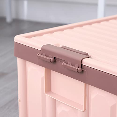 JUJIAJIA Pink Collapsible Storage Bins with Lids 2-Pack, Folding Plastic Stackable Utility Crates 30L, Durable Containers for Home & Garage Organization