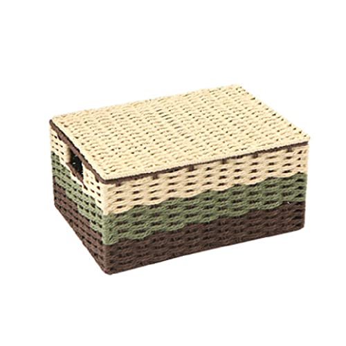 UXZDX Rattan Storage Basket Desktop Sundries Cosmetic Storage Box Hand-Woven Home Basket with Lid (Size : 32cm)