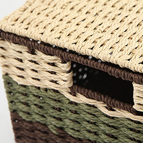 UXZDX Rattan Storage Basket Desktop Sundries Cosmetic Storage Box Hand-Woven Home Basket with Lid (Size : 32cm)