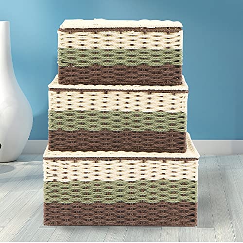 UXZDX Rattan Storage Basket Desktop Sundries Cosmetic Storage Box Hand-Woven Home Basket with Lid (Size : 32cm)