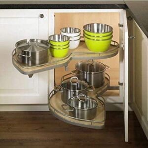 Lemans II Set 2-Shelf Lazy Susan with Soft-Close for Blind Base Corner Cabinets, Champagne and Maple (723 sq. Model 45, Tray Size: 15", Swings Left)