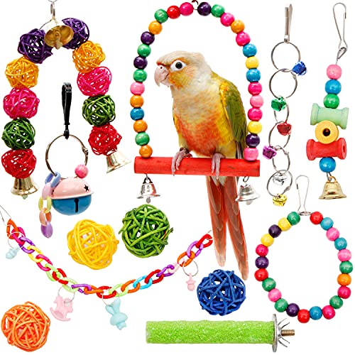 Youngever 12 Packs Bird Swing Toy, Parrot Toys Hanging Bell, Bird Cage Toys for Parrots, Finches, Macaws, Cockatiels