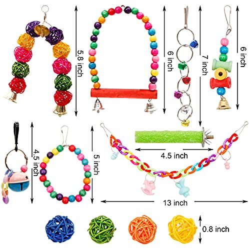 Youngever 12 Packs Bird Swing Toy, Parrot Toys Hanging Bell, Bird Cage Toys for Parrots, Finches, Macaws, Cockatiels