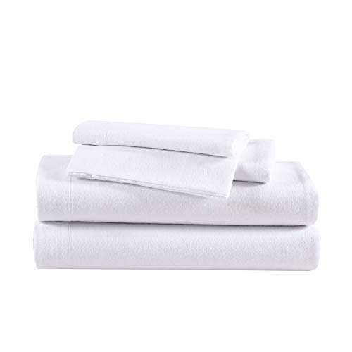 Eddie Bauer - King Sheets, Cotton Flannel Bedding Set, Brushed for Extra Softness, Cozy Home Decor (White, King)