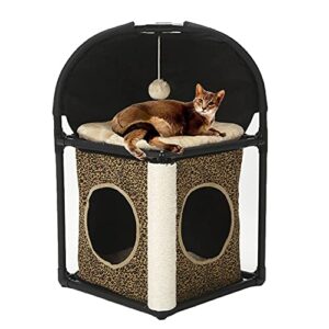 boruima cat houses for indoor cats tower house combined with cat bed cube, peek holes, scratching post & dangling toy