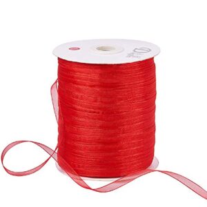 pandahall 500yards sheer lithe organza ribbon 1/4 inch wide transparent chiffon ribbon for wrapping wedding diy decoration (red)