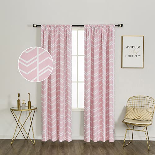 Merryfeel Polycotton Printed Blackout Window Curtains 84 Inch Long 2 Panels, Rod Pocket and Back Tab Drapes for Living Room Bedroom Kids Room - Thermal Insulated Room Darkening (42" W X 84" L) – Pink