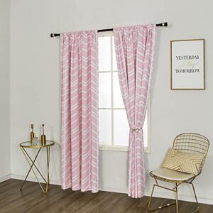 Merryfeel Polycotton Printed Blackout Window Curtains 84 Inch Long 2 Panels, Rod Pocket and Back Tab Drapes for Living Room Bedroom Kids Room - Thermal Insulated Room Darkening (42" W X 84" L) – Pink