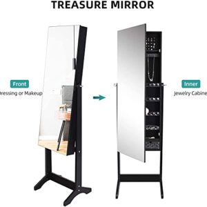 YITAHOME 2 in 1 Jewelry Cabinet with Full Length Mirror, Standing Large Capacity Jewelry Armoire Organizer with 2 Drawers, 3 Angle Adjustable,Black