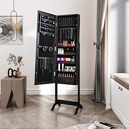 YITAHOME 2 in 1 Jewelry Cabinet with Full Length Mirror, Standing Large Capacity Jewelry Armoire Organizer with 2 Drawers, 3 Angle Adjustable,Black