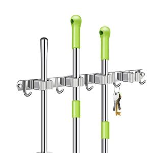 napcure broom holder wall mount heavy duty mop storage hook hangers self adhesive stainless steel 5 hook 4 rack