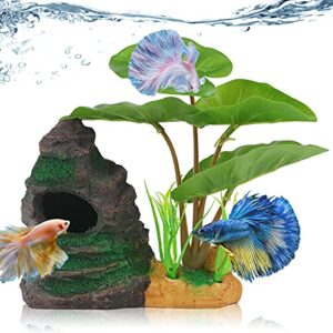 coospider betta fish leaf pad hammock aquarium decoration cichlid fish tank resin rock mountain cave ornaments fish bowl decorations for sleeping resting hiding playing breeding