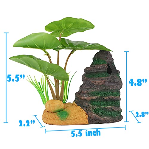 COOSPIDER Betta Fish Leaf Pad Hammock Aquarium Decoration Cichlid Fish Tank Resin Rock Mountain Cave Ornaments Fish Bowl Decorations for Sleeping Resting Hiding Playing Breeding