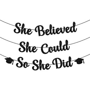 katchon, she believed she could so she did banner - glitter, 10 feet, no diy | congrats grad banner for law school graduation decorations class of 2023 | medical school graduation party decorations