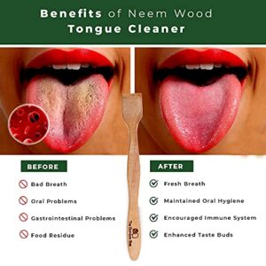 GroupB Wood Tongue Cleaner – Organic Handmade Tongue Scraper Stick Made from Neem Wood for Deep Oral Care – Reduces Mouth Odor and Gives Fresh Breath - Pack of 2