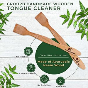 GroupB Wood Tongue Cleaner – Organic Handmade Tongue Scraper Stick Made from Neem Wood for Deep Oral Care – Reduces Mouth Odor and Gives Fresh Breath - Pack of 2