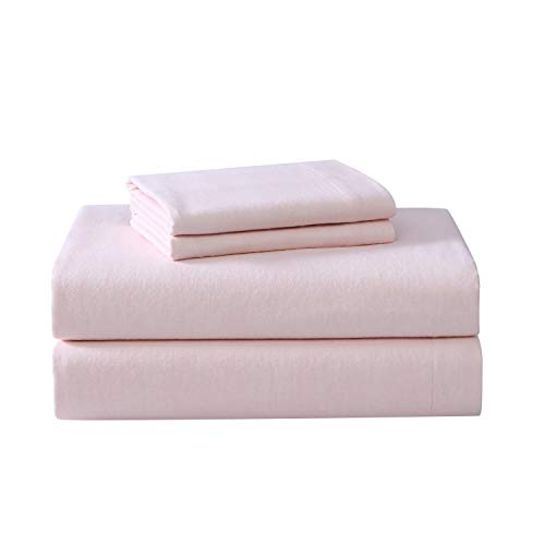 Laura Ashley Home - King Sheets, Cotton Flannel Bedding Set, Brushed for Extra Softness & Comfort (Pink, King)