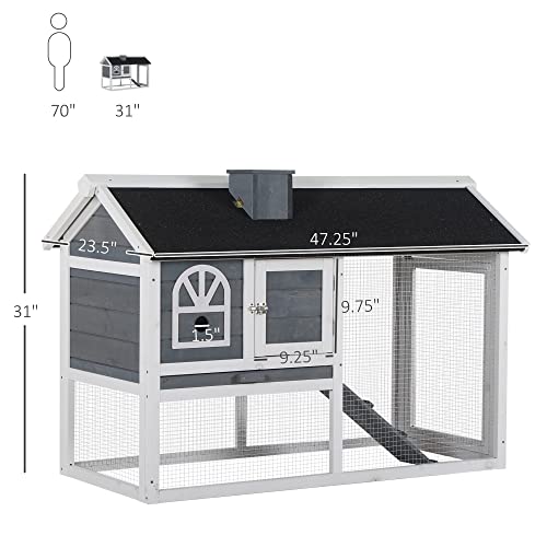 PawHut 47" L Rabbit Hutch Outdoor Bunny Cage with Waterproof Roof, Removable Tray, and Ramp, Grey & White