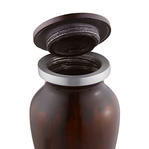 Reminded Small Cremation Memorial Urn for Human Ashes, Brown Mini Keepsake with Velvet Case