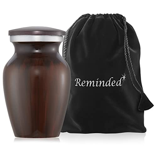 Reminded Small Cremation Memorial Urn for Human Ashes, Brown Mini Keepsake with Velvet Case