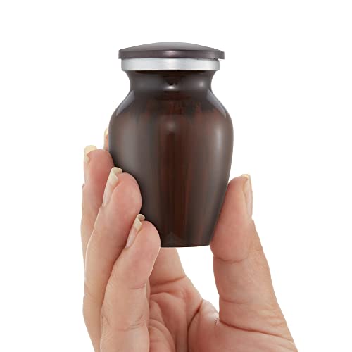 Reminded Small Cremation Memorial Urn for Human Ashes, Brown Mini Keepsake with Velvet Case