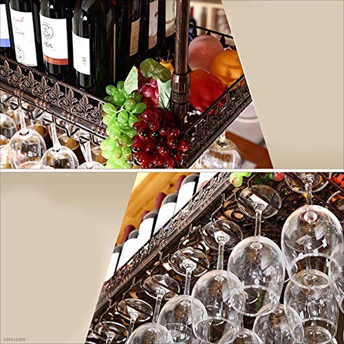 YHS Wine Rack - Industrial Retro Metal Wine Glass Hanging Rack Ceiling Decoration Floating Shelf with Adjustable Rods, for Bars Restaurants Kitchens (Black, 60x35cm)