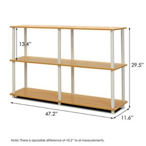 Furinno (99557BE/WH Turn-N-Tube 4-Tier Multipurpose Shelf Display Rack - Beech/White & 99130BE/WH 3-Tier Double Size Storage Display Rack, Beech/White