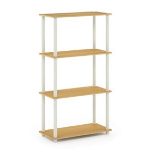 Furinno (99557BE/WH Turn-N-Tube 4-Tier Multipurpose Shelf Display Rack - Beech/White & 99130BE/WH 3-Tier Double Size Storage Display Rack, Beech/White