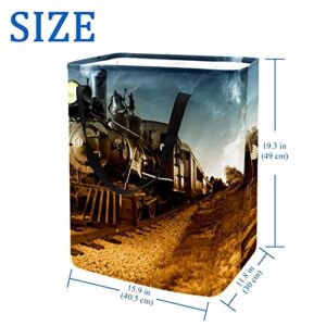 Vintage Train Steam Locomotive Laundry Basket Large Cloth Organizer Bag Basket Foldable Laundry Hamper with Handles