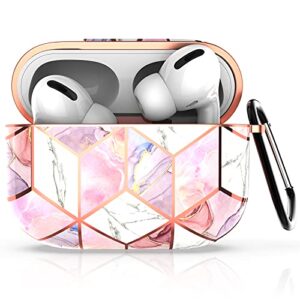 hasaky case for airpods pro case cover, girls/woman/men/boys portable (with keychain) cute rose gold marble series hard shockproof anti-scratch protective case for apple airpods pro -pink marble.