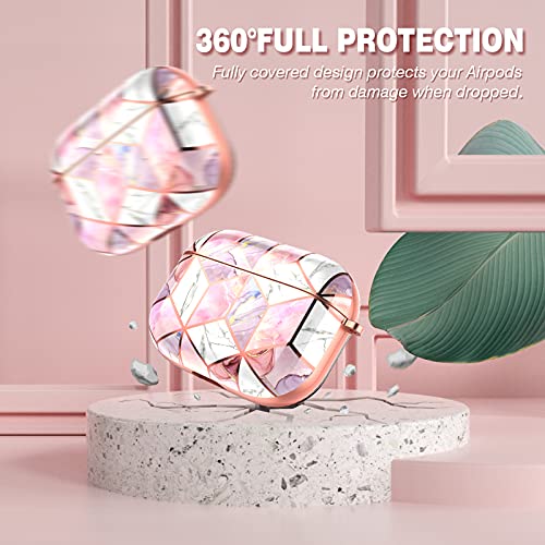 Hasaky Case for AirPods Pro Case Cover, Girls/Woman/Men/Boys Portable (with Keychain) Cute Rose Gold Marble Series Hard Shockproof Anti-Scratch Protective Case for Apple AirPods Pro -Pink Marble.