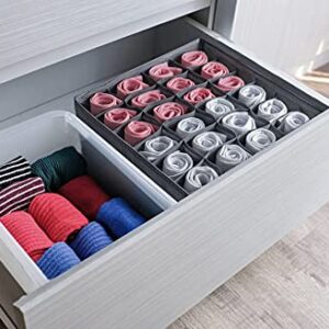 2 Pack Socks Drawer Organizer Divider, Fabric Washable Dresser Sock Storage£¬ 48 Cells Collapsible Storage Boxes for Lingerie, Underwear, Ties £¨Gray£©