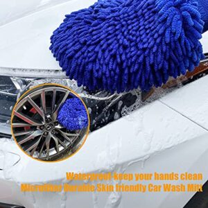 UYYE Chenille Car Wash Mitt of Car Interior and Exterior Accessories, Ultra Absorbent Microfiber Mitt for Cars, Trucks, SUV, Boat & Motorcycle, Blue（ 1-Pack, Extra Large