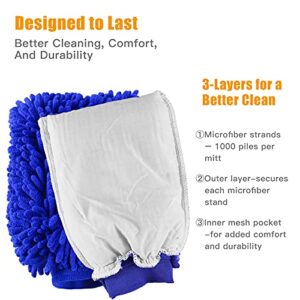 UYYE Chenille Car Wash Mitt of Car Interior and Exterior Accessories, Ultra Absorbent Microfiber Mitt for Cars, Trucks, SUV, Boat & Motorcycle, Blue（ 1-Pack, Extra Large