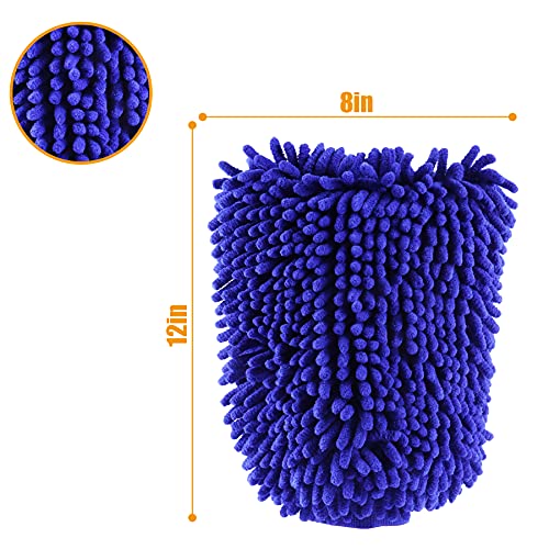 UYYE Chenille Car Wash Mitt of Car Interior and Exterior Accessories, Ultra Absorbent Microfiber Mitt for Cars, Trucks, SUV, Boat & Motorcycle, Blue（ 1-Pack, Extra Large