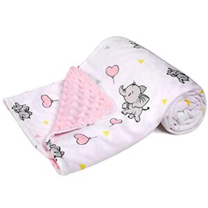 daysu silky micro soft plush baby blankets for girls with print animal pattern and soothing raised dots, double layer bed throws for baby crib, elephant, pink, 30x40 inches