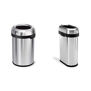 simplehuman 115 liter / 30 gallon bullet open top trash can commercial grade, heavy gauge brushed & 50 liter / 13.2 gallon slim open top trash can, commercial grade heavy gauge brushed stainless steel