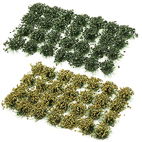 Honoson 56 Pieces Static Grass Tuft Model Bushy Tufts Lowland Shrubs Tuft Terrain Model Kit Resin Static Scenery for Train Landscape Railway Artificial Grass Modeling (Green, Reddish Brown)