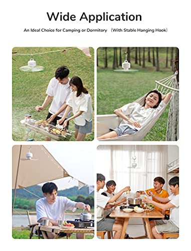 JISULIFE Camping Fan 8000mAh Battery Operated, Portable Tent Fan Rechargeable with Remote Control, Camping Fan with Detachable Fan Blades, Hanging Hook, Timer, 4 Speeds for Outdoor Dorm-White