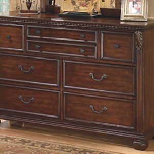 Signature Design by Ashley Leahlyn Traditional Ornate 7 Drawer Dresser, Warm Brown & Leahlyn Traditional 2 Drawer Nightstand, Warm Brown