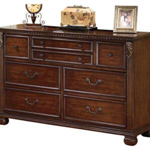 Signature Design by Ashley Leahlyn Traditional Ornate 7 Drawer Dresser, Warm Brown & Leahlyn Traditional 2 Drawer Nightstand, Warm Brown