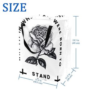 Sketch Rose Laundry Basket Large Cloth Organizer Bag Basket Foldable Laundry Hamper with Handles